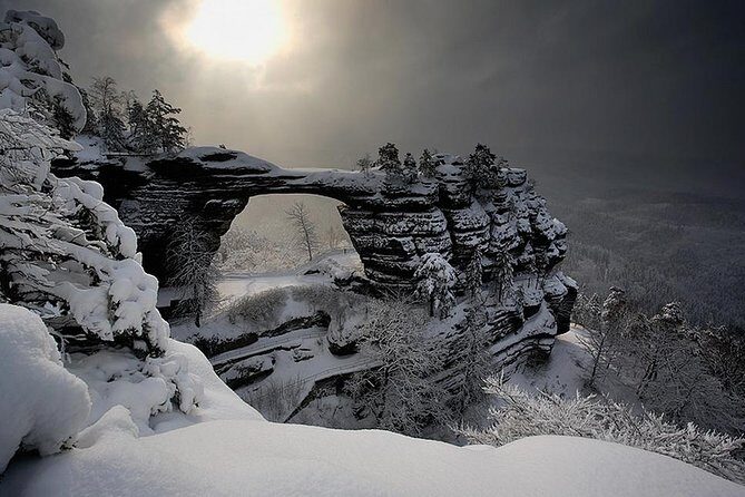 Bohemian and Saxon Switzerland Day Trip All inclusive-Winter Tour - First Stop: The Iconic Bastei Bridge