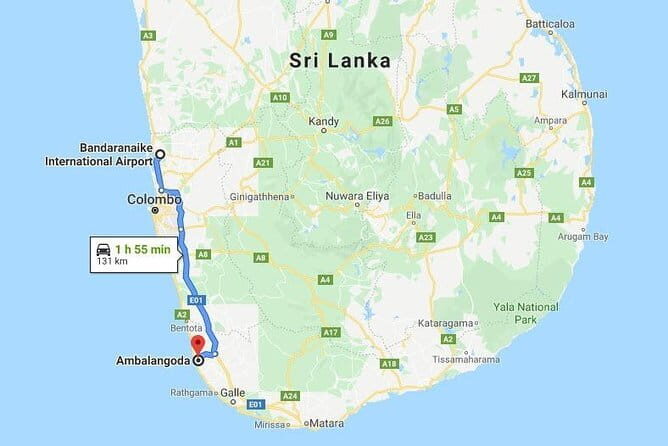 Colombo (CMB) Airport to Ambalangoda City Private Transfer - Key Points