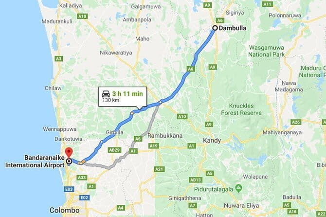 Dambulla City to Colombo (CMB) Airport Private Transfer - Key Points