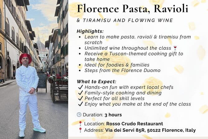 Florence: Ravioli & Pasta Class with Tiramisu and Unlimited Wine - The Experience, Step-by-Step
