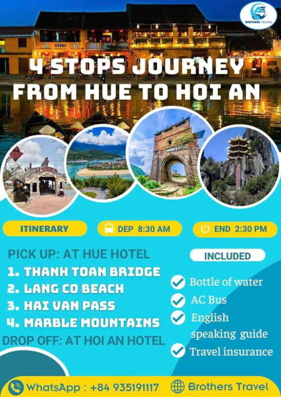 From Hue: Hoi An Guided Bus Tour with 4 Sightseeing Stops - Lang Co Beach – Sun, Sand, and Seafood