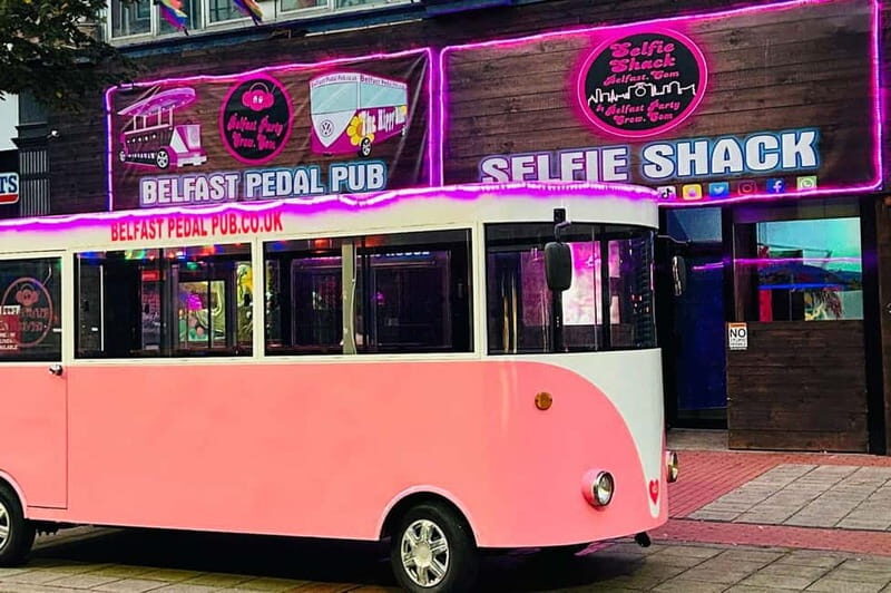 Fully Enclosed Pink Party Bike around Belfast - What Stops or Breaks Are Included?