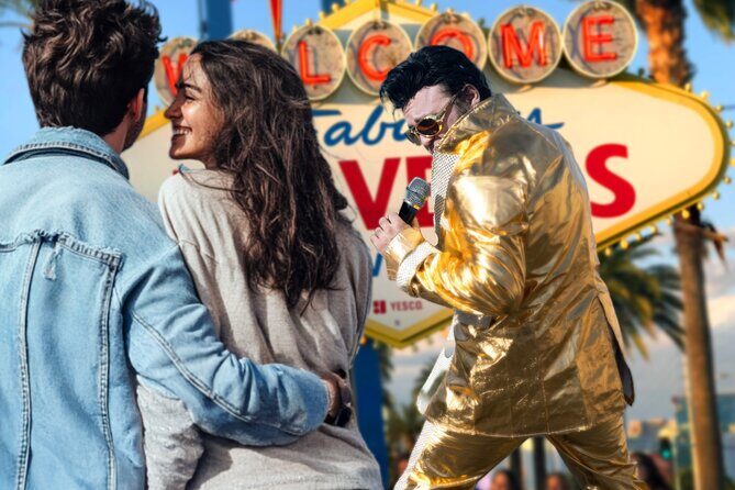 Gold Elvis Wedding or Vow Renewal at Las Vegas Sign - Authenticity & Authentic Experiences