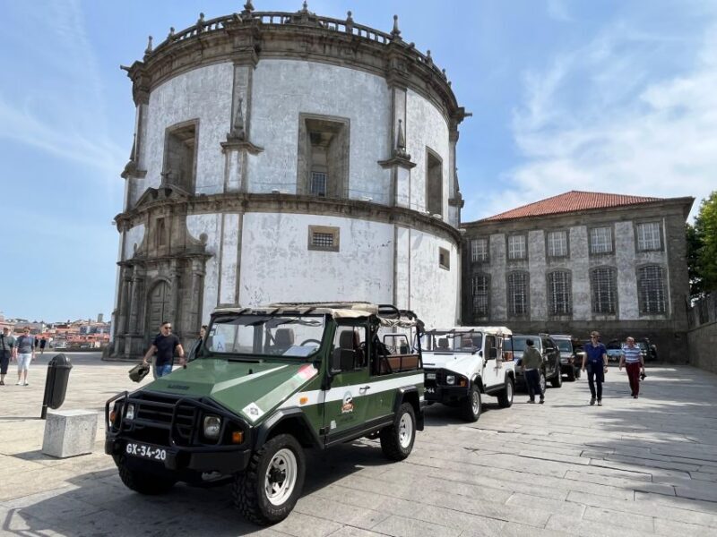Historic adventure convertible UMM Portugues military jeep - The Architecture of Porto: Clérigos Tower, Lello Bookstore, and More