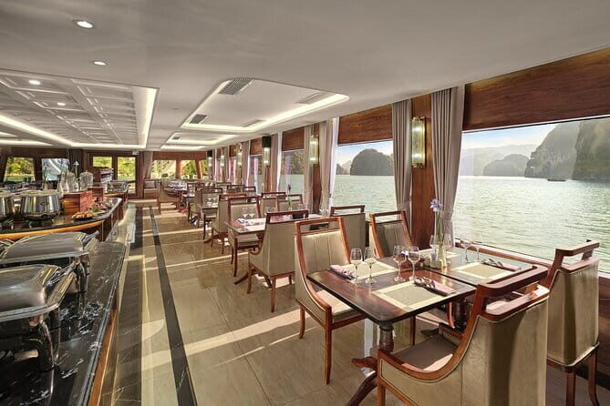 Iris Cruise Luxury Halong Bay Day Tour from Hanoi By Expressway - Meal and Amenities: Dining and Relaxation