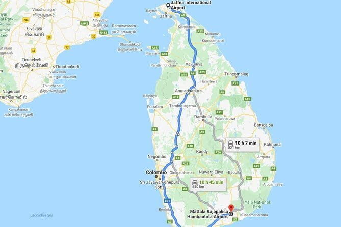 Jaffna Intl. Airport (IATA: JAF) to Mattala Intl. Airport (IATA: HRI) Transfer - Key Points