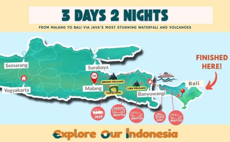 Malang: 3D2N Tumpak Sewu Bromo Ijen Bali in one go! - Key Points