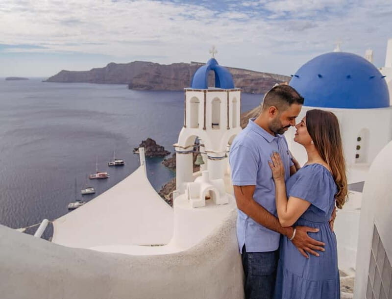 Oia: Couple Photoshoot Seprate Entrance to Blue Dome - The Sum Up