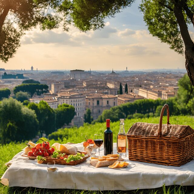 Pic-Nic in Rome with a view of the city based on typical products - An Inviting Take on Rome’s Scenic Picnic Excursion