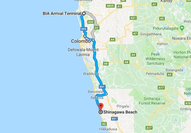 Private Taxi from Sri Lanka Airport (CMB-BIA) to Shinagawa Beach Balapitiya - Key Points