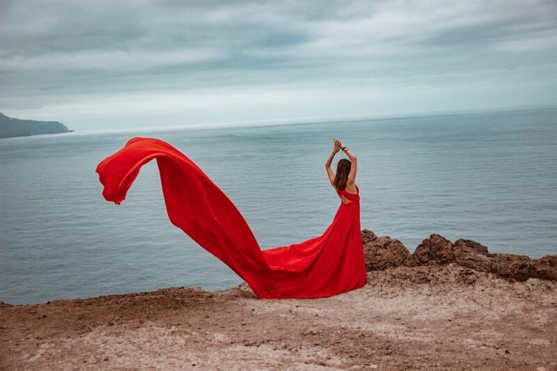 Red Flying Dress Photoshoot & Drone Video in Madeira - An Introduction to a Stylish Madeira Experience