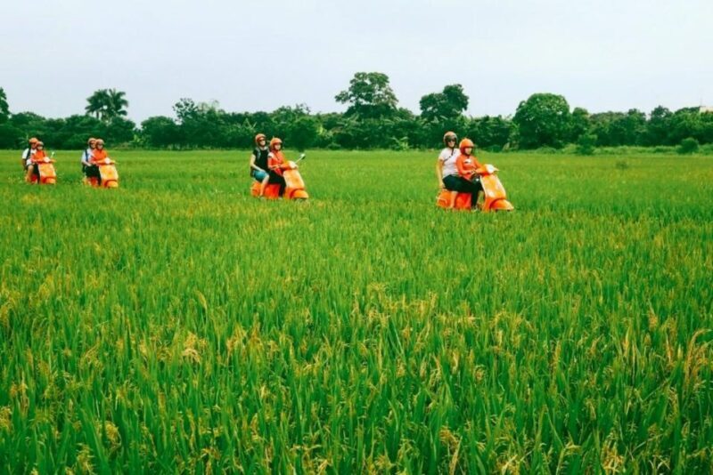 Red River delta & rural village with female Ao dai riders - Visiting a 900-Year-Old Village