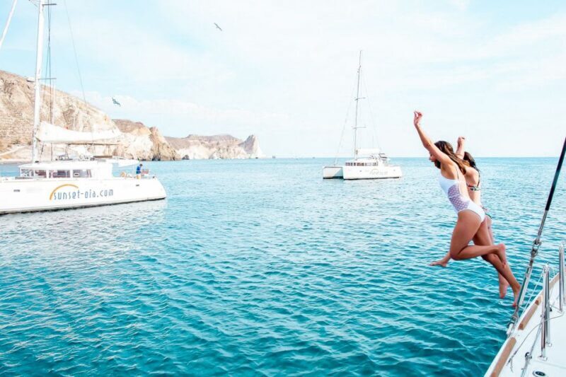 Santorini: Catamaran Tour with BBQ Meal and Unlimited Drinks - FAQs