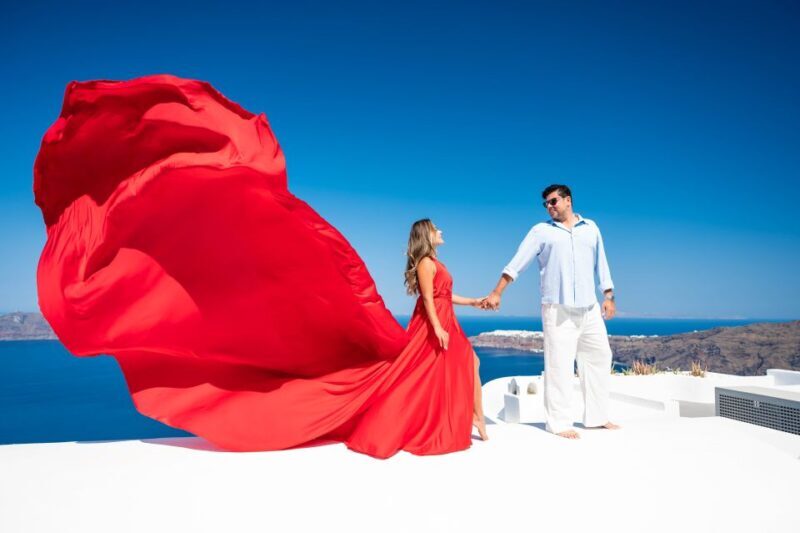 Santorini: Proffessional Flying Dress Photoshoot - The Photographic Walk Through Iconic Spots