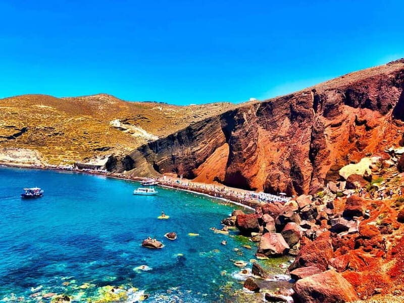 Santorini: Red Beach and Perissa With Lunch and Sunbeds - Key Points