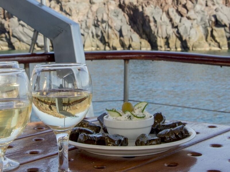 Santorini: Traditional Wooden Boat Tour with Meal and Wine - Key Points