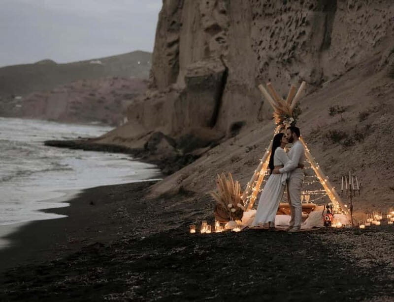 Santorini: Vlychada Beach Boho Proposal with Wooden Tent - Key Points