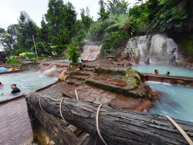 Start 10am Bandung Group Tour Volcano, Waterfalls, Hotspring - Descending to the Waterfalls
