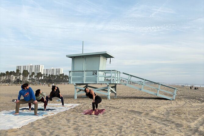 Stretch and Sip: Yoga with Fresh Juice on Santa Monica Beach - The Setup: Near Tower 24