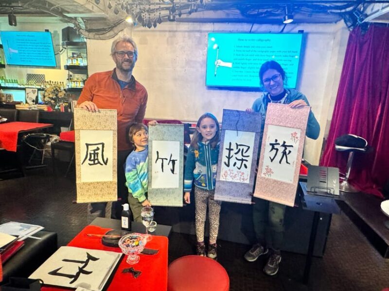 Tokyo: Calligraphy on Kanji Fan & Scroll with Drink - Practicing Kanji and Making Art