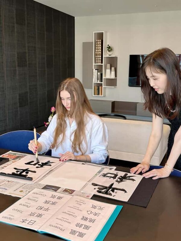 Tokyo: Japanese Calligraphy on Scroll/Fan with drink&sweets - The Sum Up