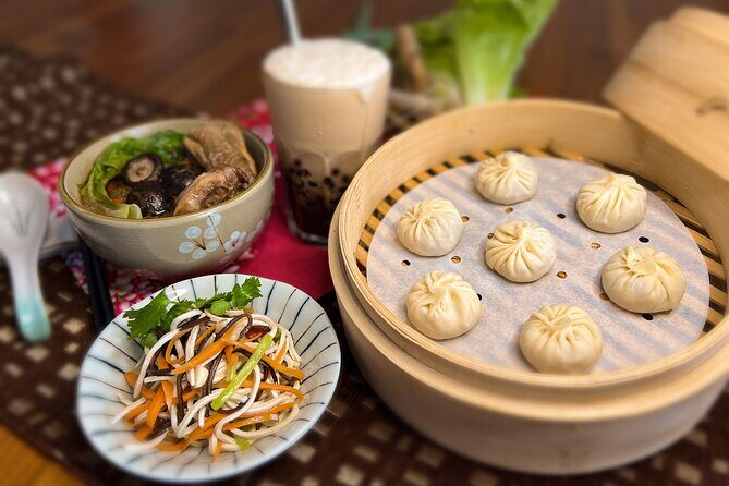Xiao Long Bao, Chicken vermicelli with mushroom and sesame oil, Tofu strips salad, Bubble milk tea. Taiwan Traditional Delicacies Experience-A (Taipei Cooking Class) - Why This Cooking Class Offers Great Value